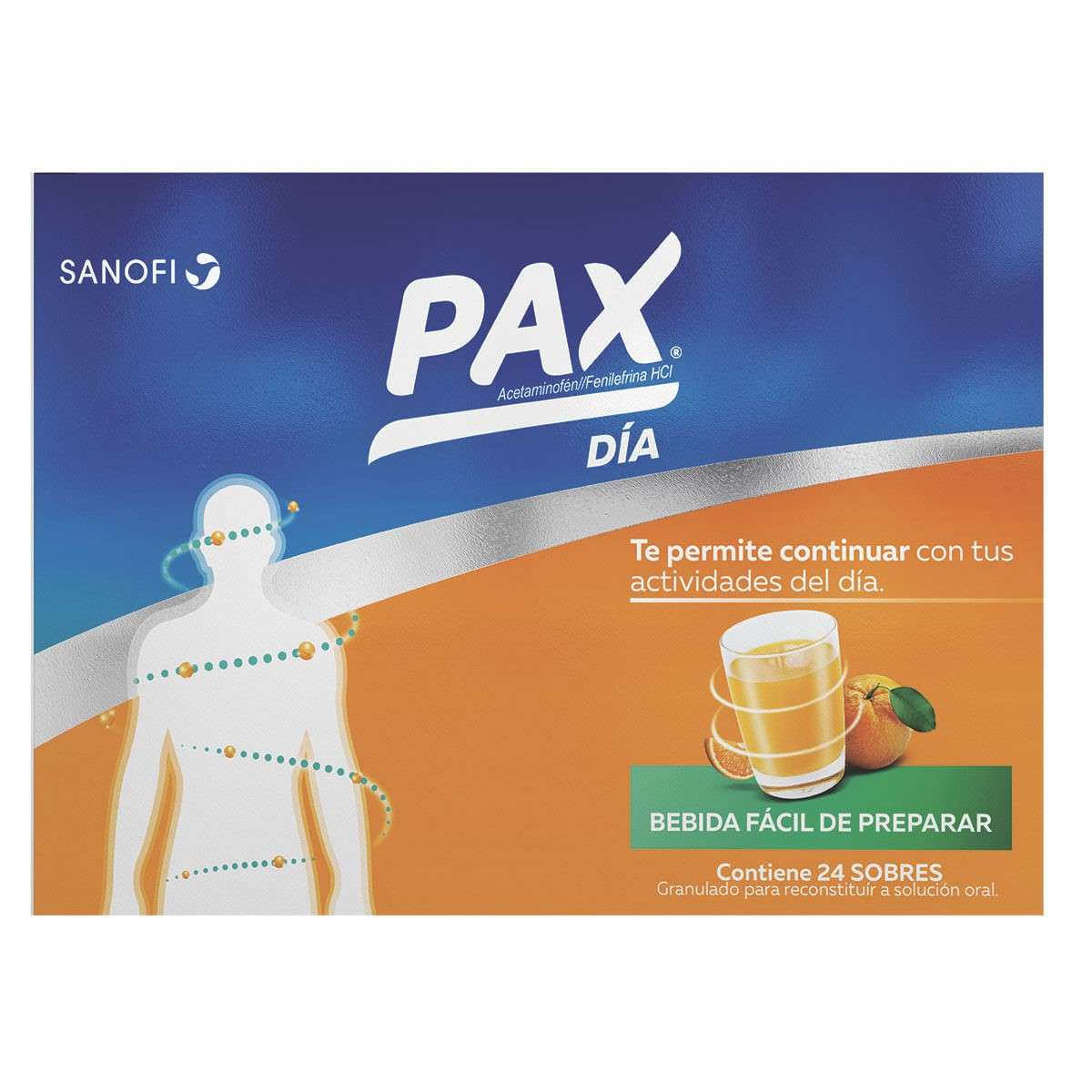 PAX DIA NARANJA ACETAMINOFEN/FENILEFRINA X 24 SOBRES - Ecofarma