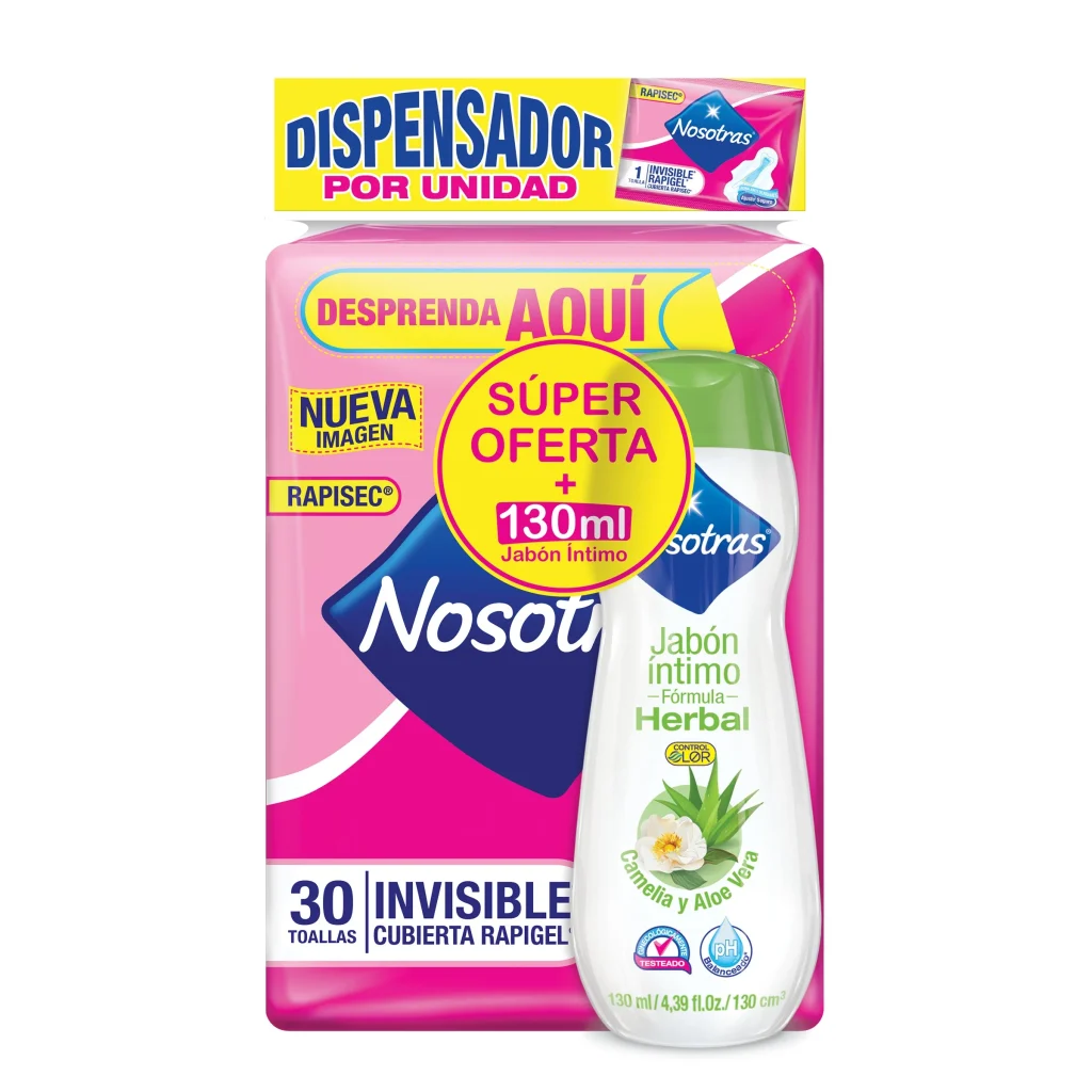 TOALLAS NOSOTRAS INVISIBLE RAPIGEL PQX 30 UND + JABON INTIMO FX 130ML(PRODUCTOS FAMILIA) - Ecofarma